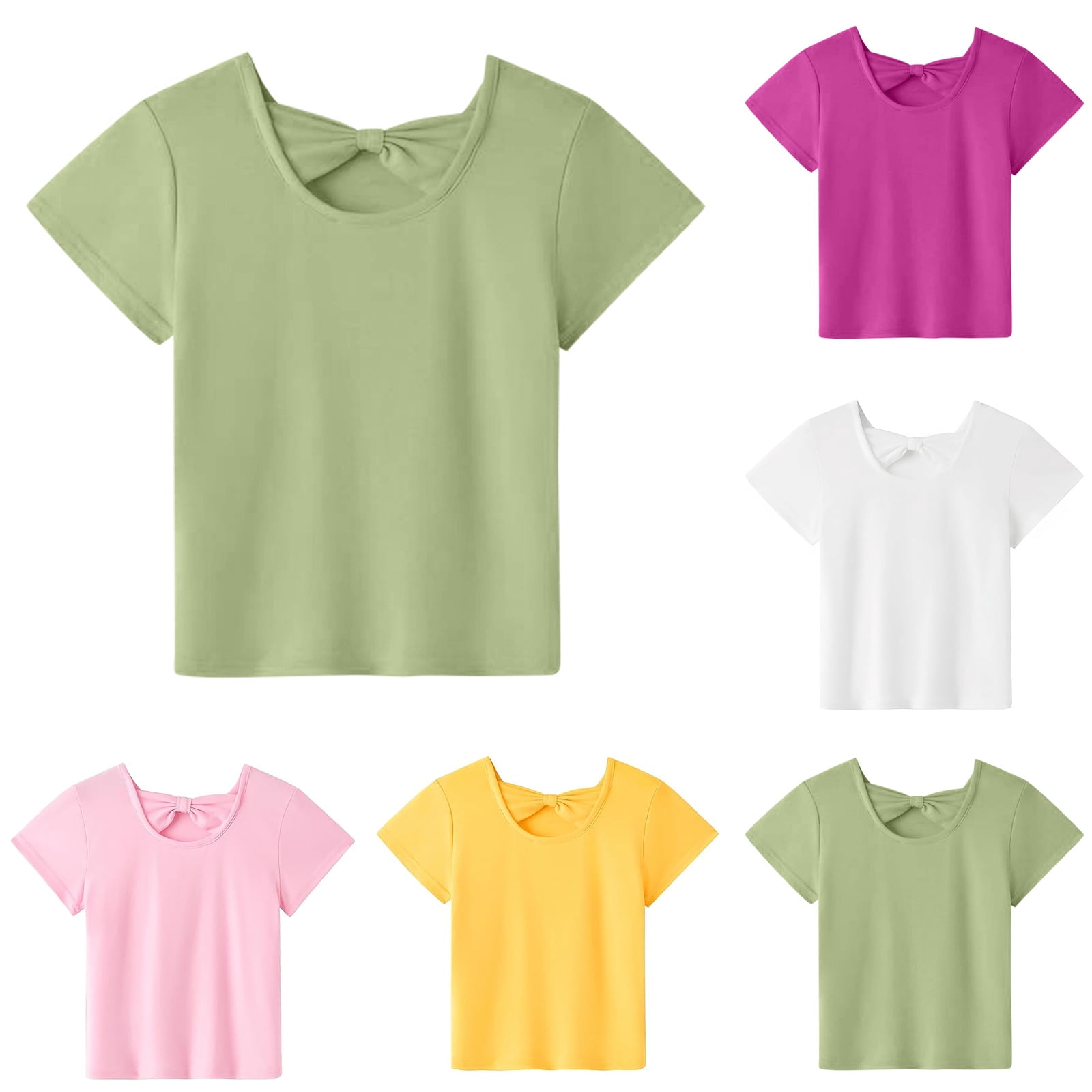 Dpytoraw Girls Back Bow Design Short Sleeve Tops,Casual Round Neck ...