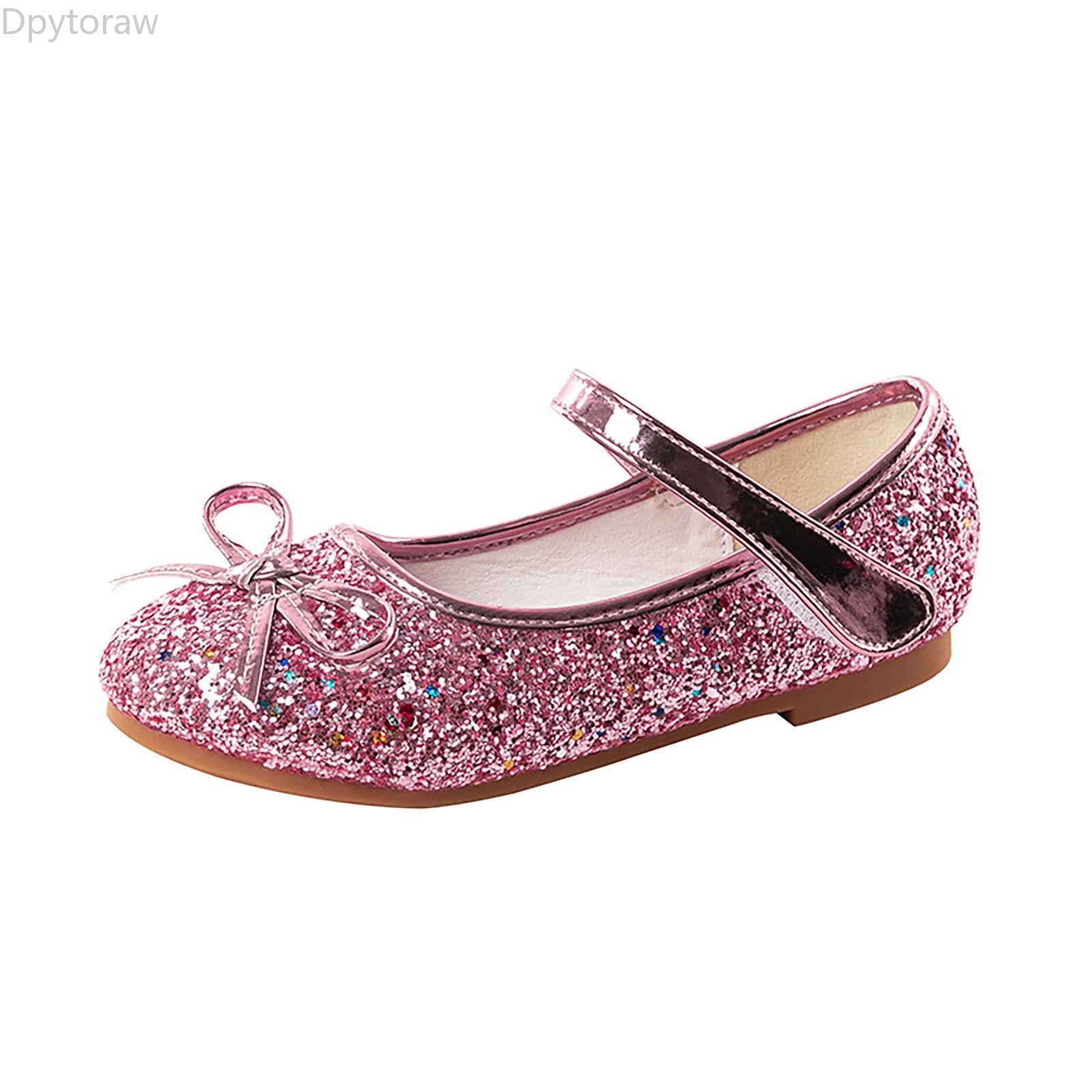 Dpytoraw Girls' Bow Sneakers With Closure Sequined Flat Shoes For Dance ...