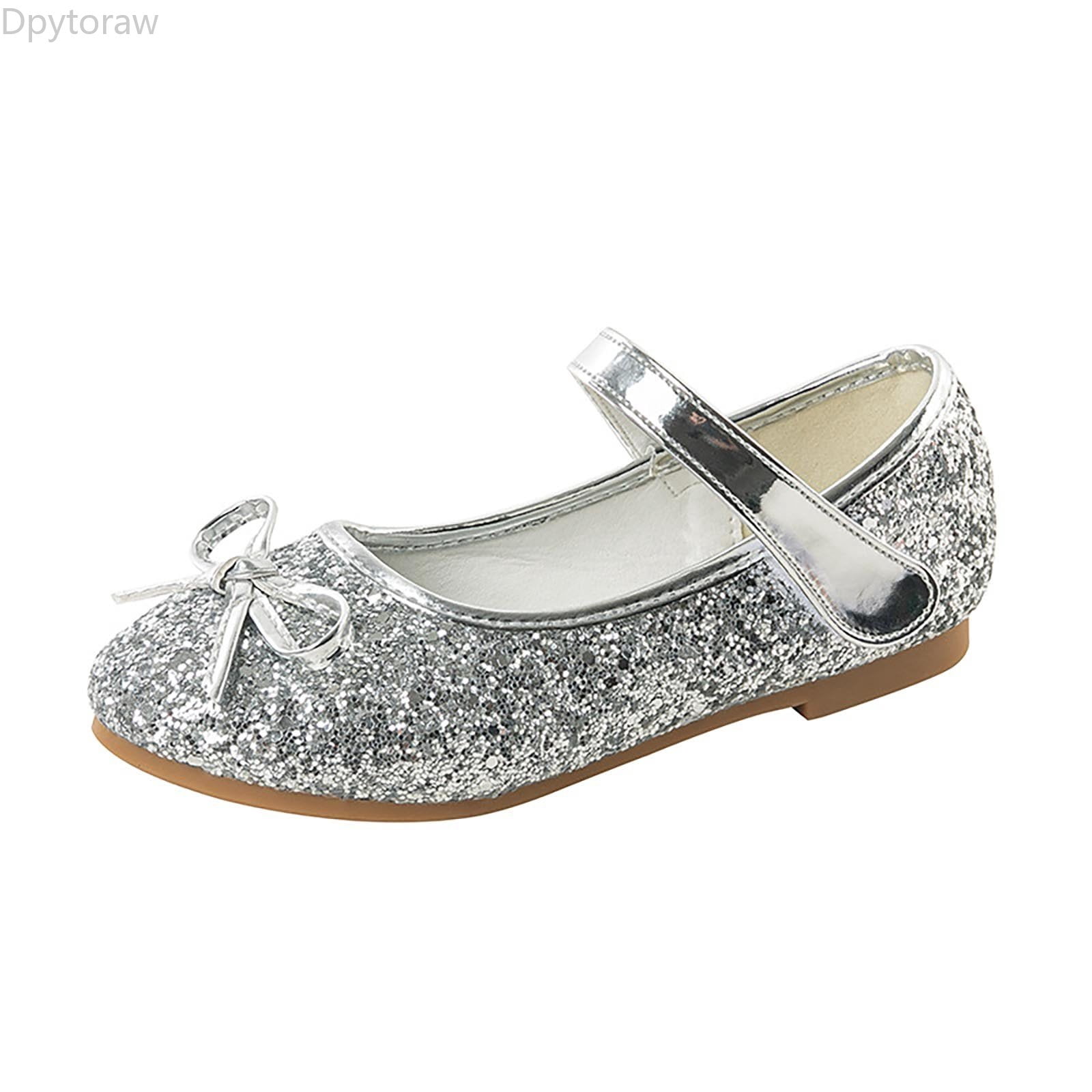 Dpytoraw Girls' Bow Sneakers With Closure Sequined Flat Shoes For Dance ...