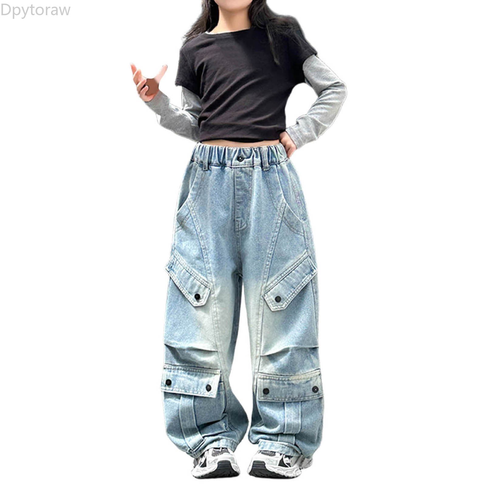 Dpytoraw Girls Cargo Jeans, Hip Hop Street Dance Loose Fit Trousers for ...