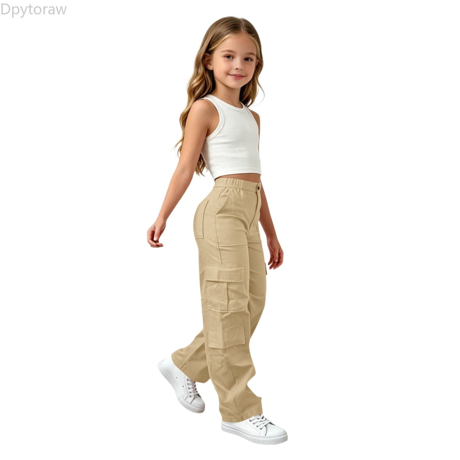Dpytoraw Girls Cargo Pants, Zipper Pockets Stretchy Casual Joggers ...