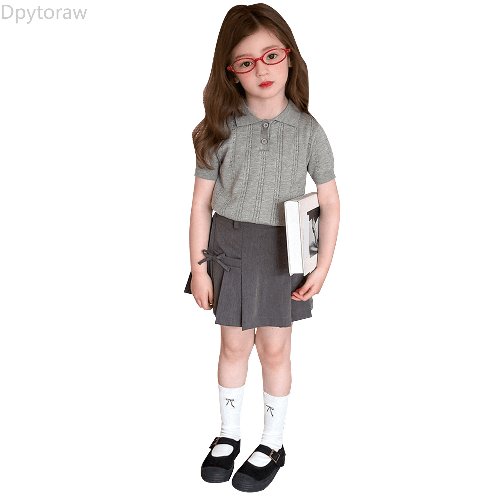 Dpytoraw Girls Casual Knit Shirt Pure Color Short Sleeve Top For ...