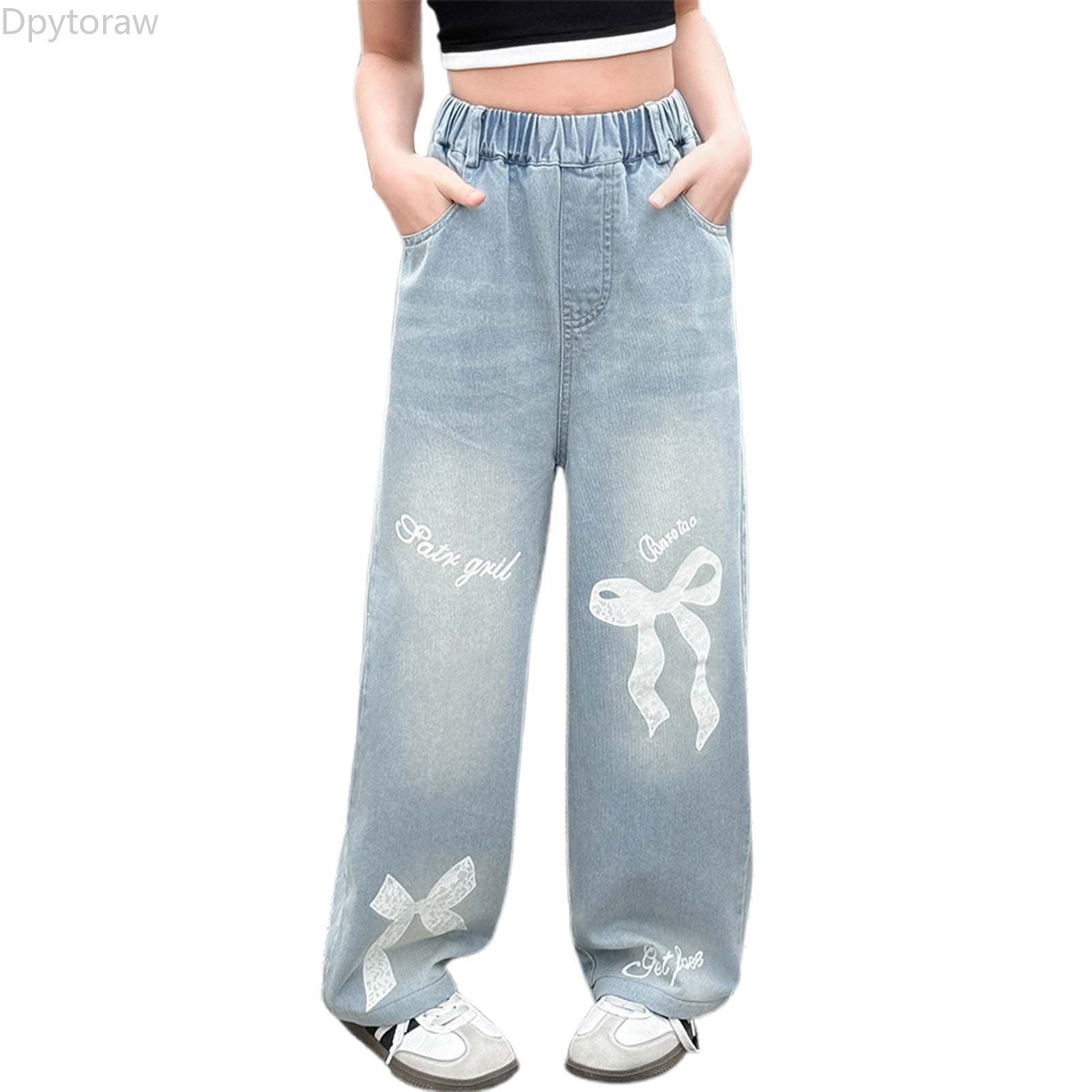 Dpytoraw Girls Casual Loose Fit Denim Pants For Everyday Wear ...