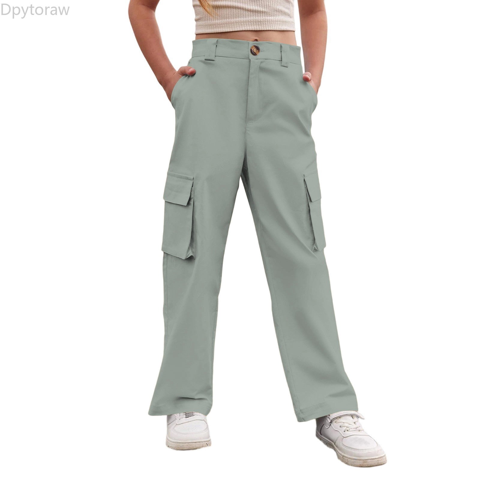 Dpytoraw Girls Casual Pants, Comfortable Utility Pocket Trousers for ...