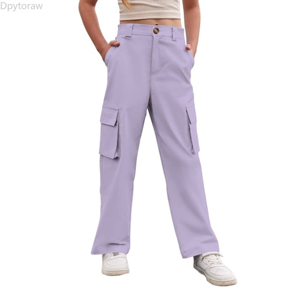 Dpytoraw Girls Casual Pants, Comfortable Utility Pocket Trousers for ...