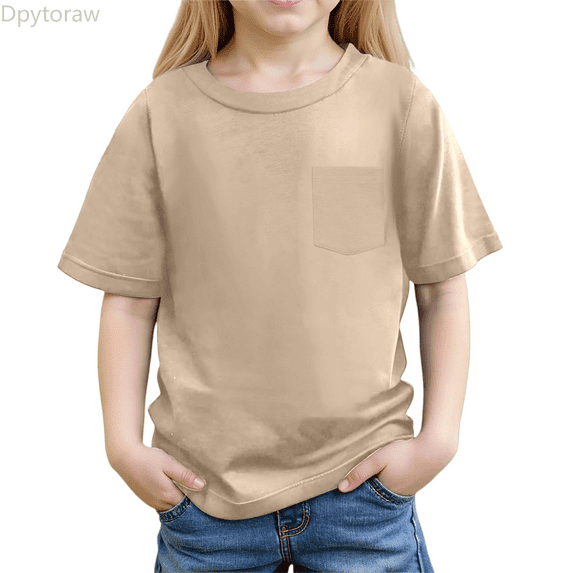 Dpytoraw Girls Casual Pocket T Shirt Summer Pure Color Tee For School ...