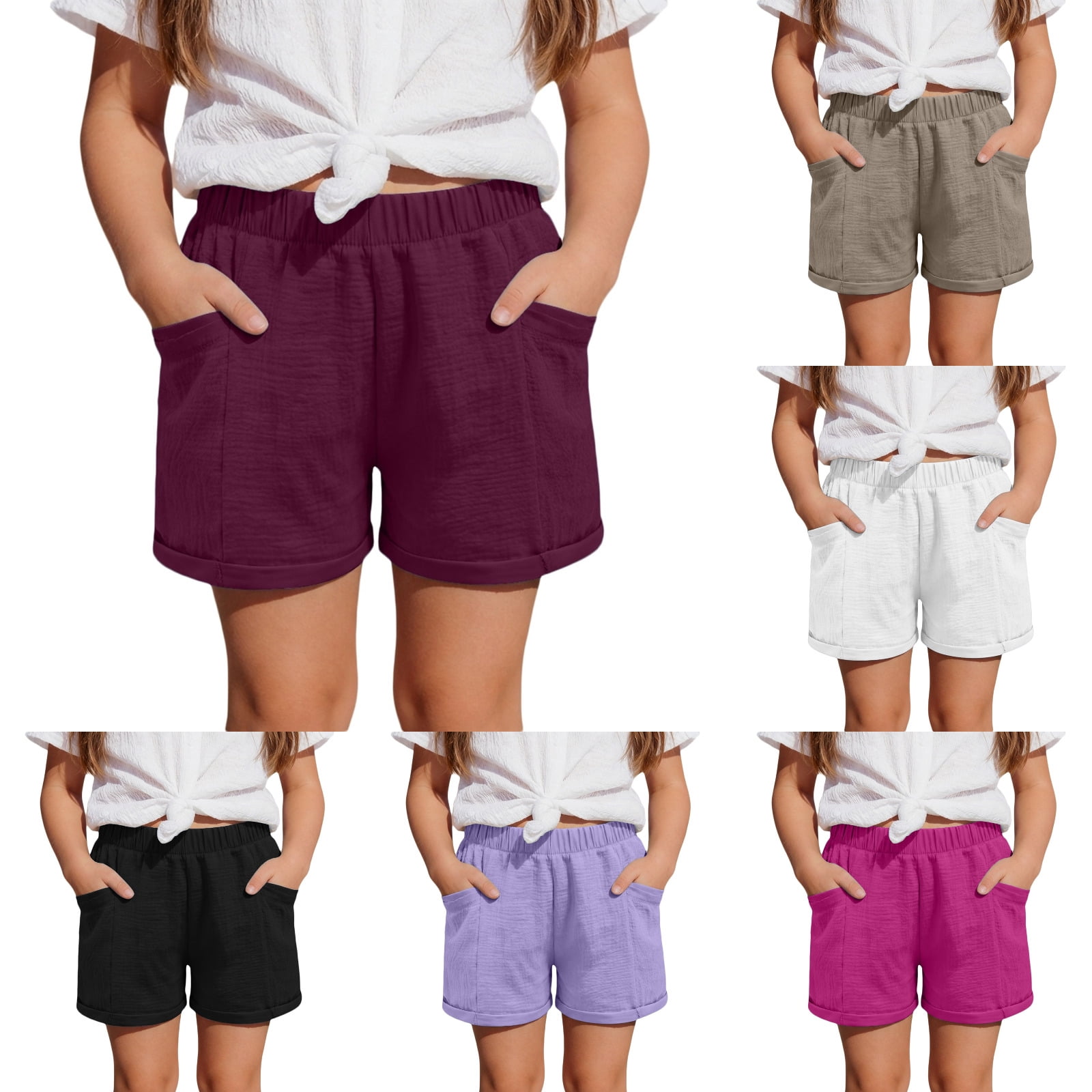 Dpytoraw Girls Casual Shorts, Elastic Waist Loose Fit Solid Color ...