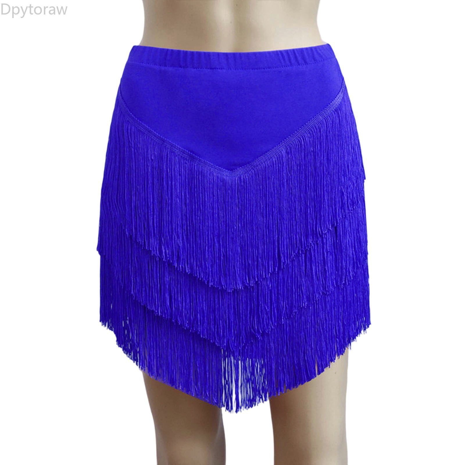 Dpytoraw Girls Dance Performance Skirt Solid Color Fringe V Cut Elastic ...