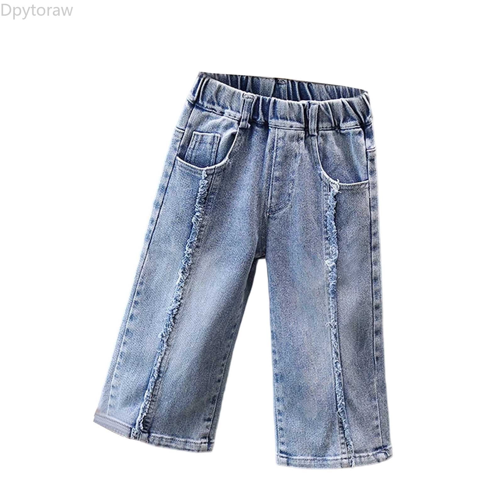 Dpytoraw Girls Denim Flared Pants, Bootcut Elastic Waist Slim Fit ...