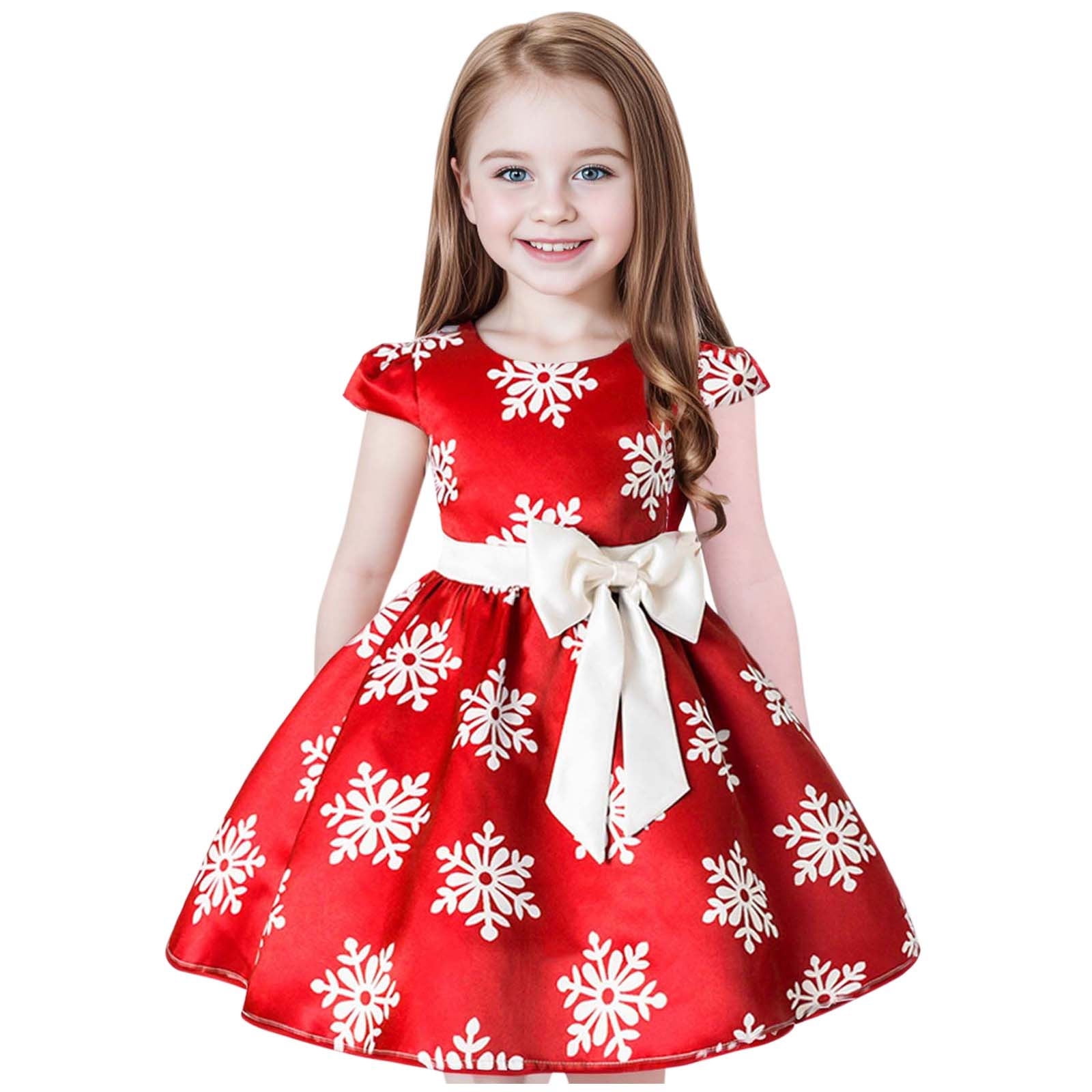 Dpytoraw Girls Dresses Girls Christmas Holiday Snowflake Pattern Dress ...