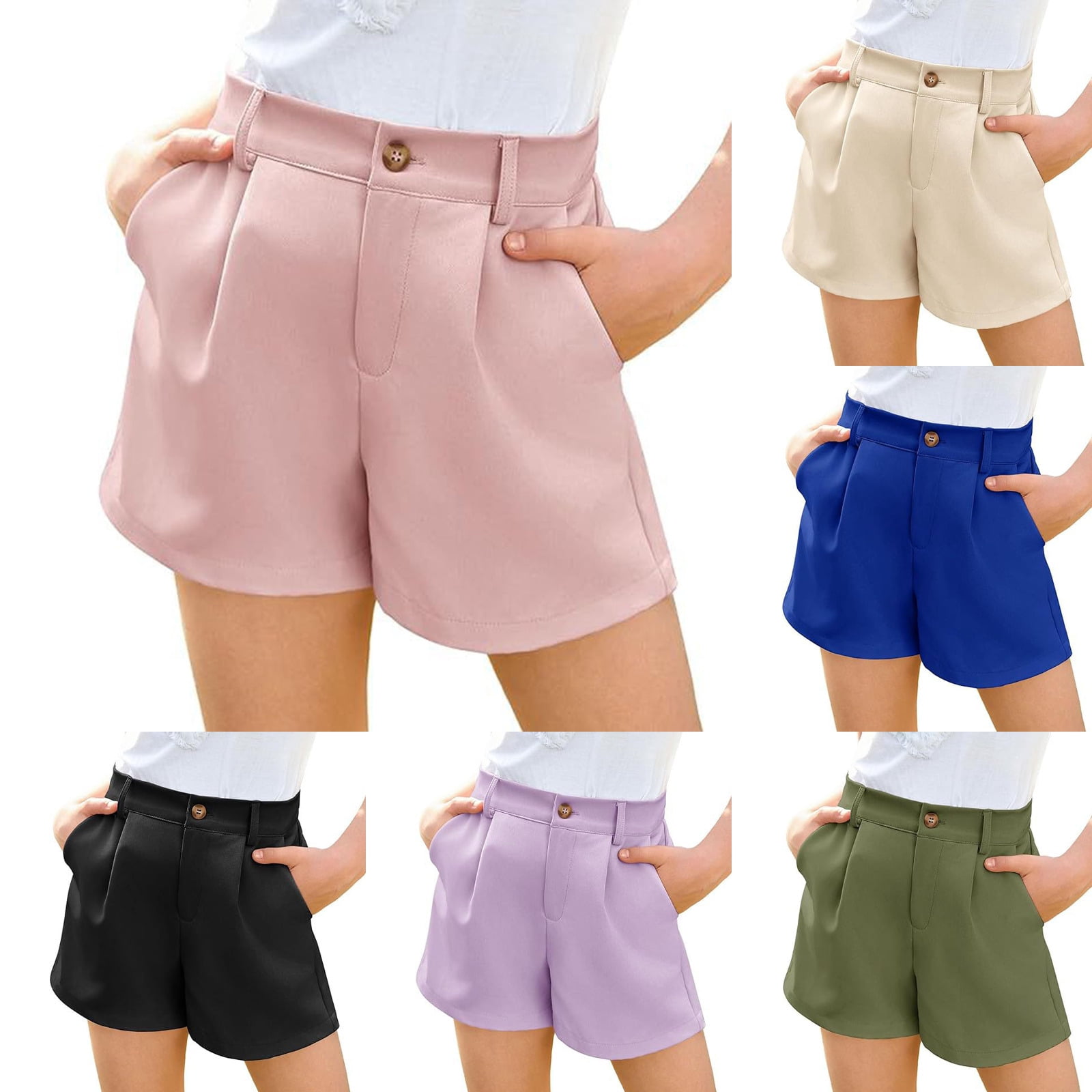 Dpytoraw Girls Elastic Waist Shorts, Solid Color Casual Dress Pants for ...