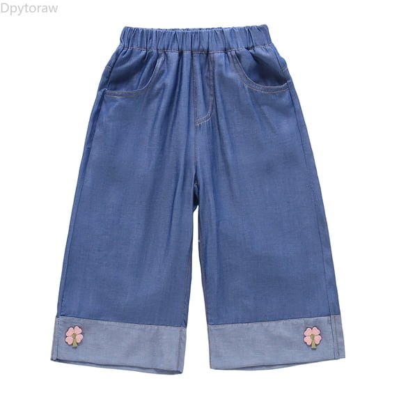 Dpytoraw Girls Faux Denim Pants, Floral Wide Leg Lightweight Loose Fit ...