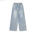 Dpytoraw Girls Floral Embroidered Jeans, Wide Leg Light Wash Boho Pants ...