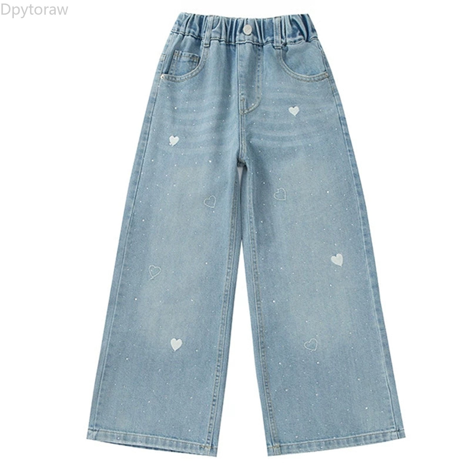 Dpytoraw Girls Floral Embroidered Wide Leg Jeans, Straight Denim Pants ...
