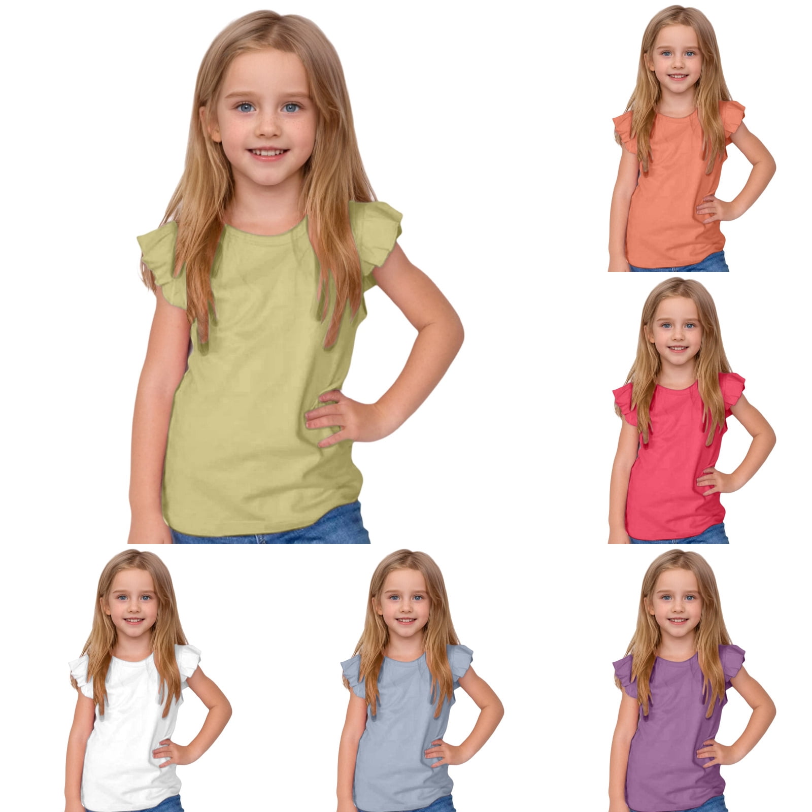Dpytoraw Girls Flying Sleeve Color Loose T-Shirt,Cute Casual Summer ...