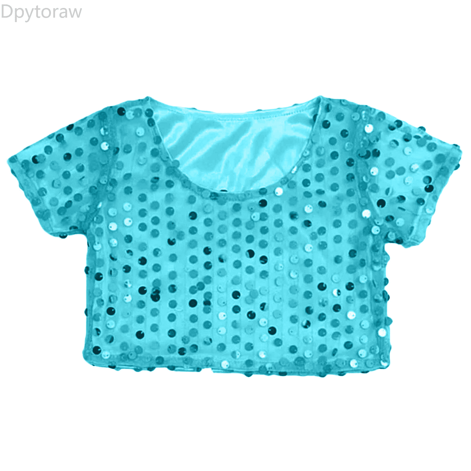 Dpytoraw Girls Glitter Sequin Crop Top Short Sleeve Shirt For Stage ...
