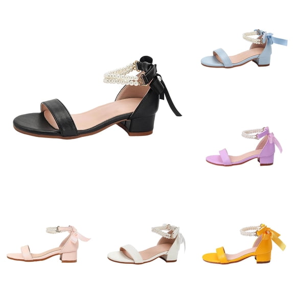 Dpytoraw Girls Pearl Ankle Strap Low Heel Sandals, Little/Big Kids Open ...