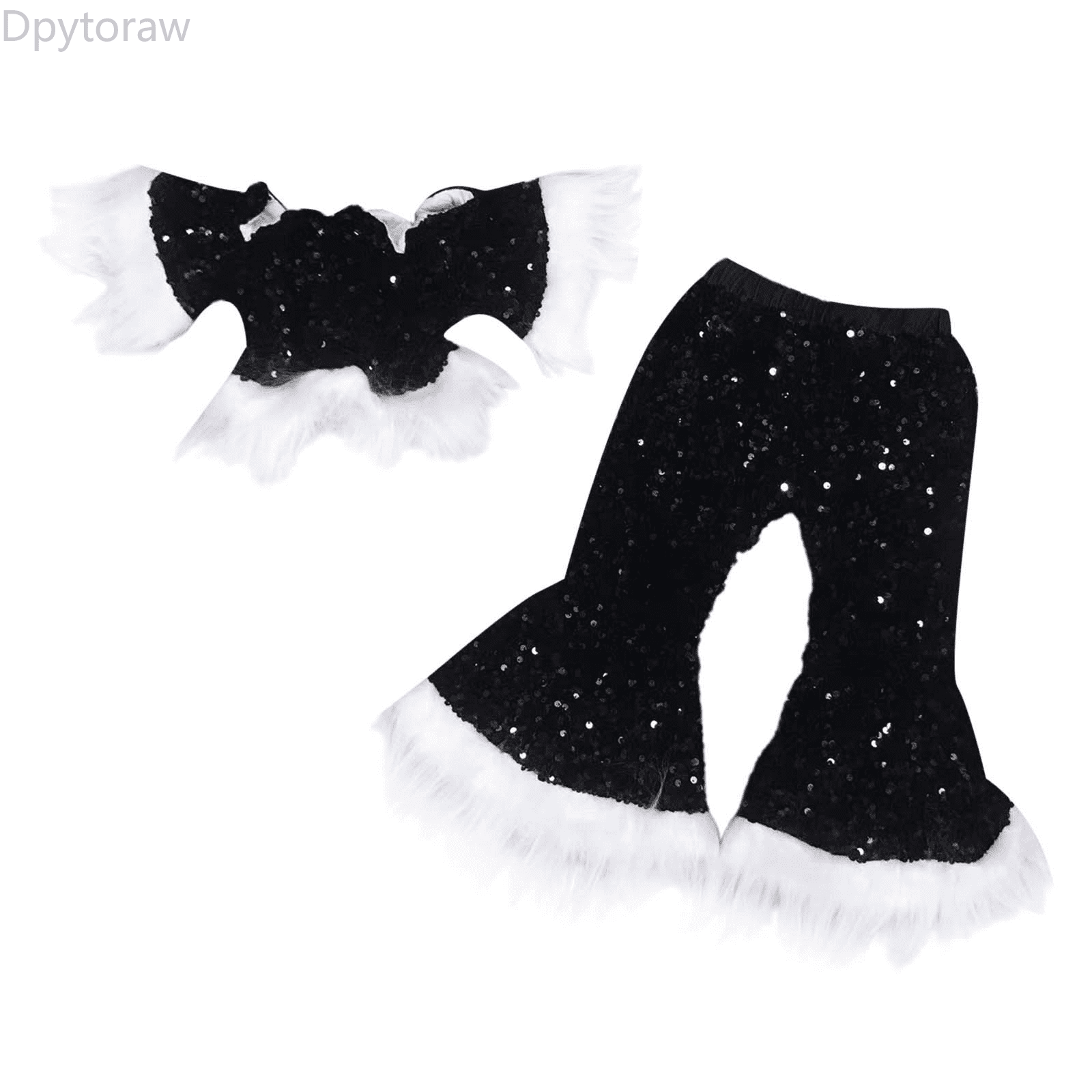 Dpytoraw Girls' Sequin Suit Princess Pageant 1PC Top +1PC Glitter ...