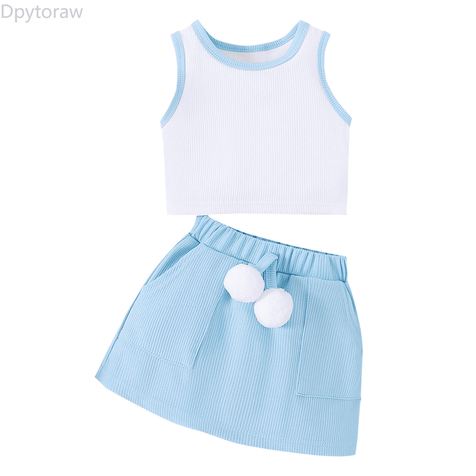 Dpytoraw Girls' Sleeveless Vest Hairball Pendant Solid Color Skirt Two ...