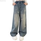 Dpytoraw Girls Straight Leg Jeans, Rhinestone Print Butterfly Loose ...