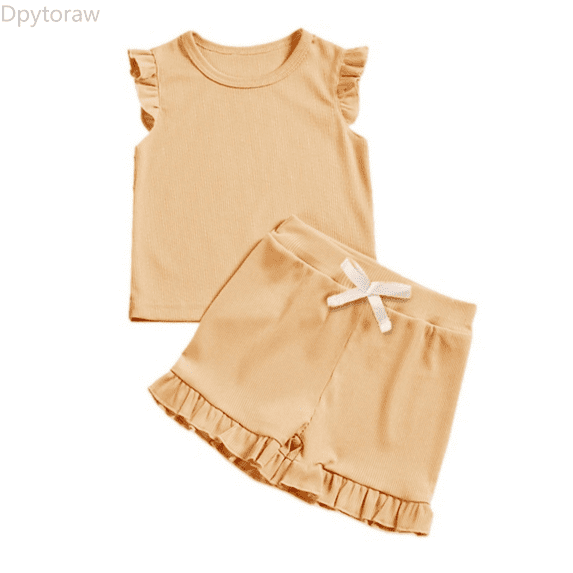 Dpytoraw Girls Summer Outfits 2 Piece Set Toddler Baby Pure Color ...