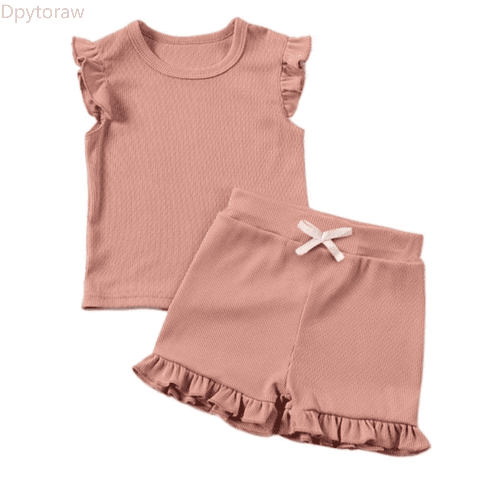 Dpytoraw Girls Summer Outfits 2 Piece Set Toddler Baby Pure Color ...