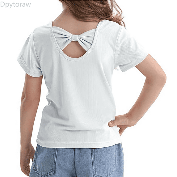 Dpytoraw Girls Summer Tops Short Sleeve Tee With Back Bow Design Casual ...