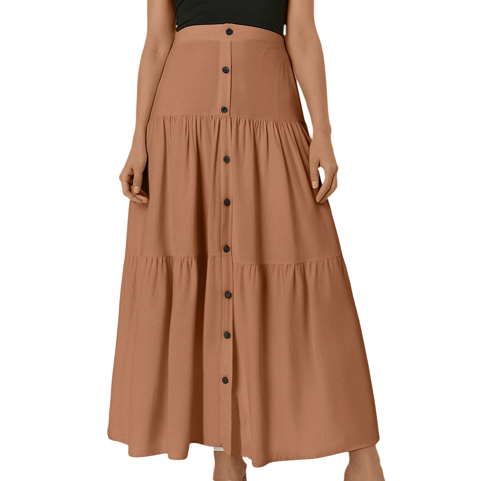 Dpytoraw Holidaya Solid Color Front Button Skirt Maxi Vacation Beach Outfits Women Women’s ...