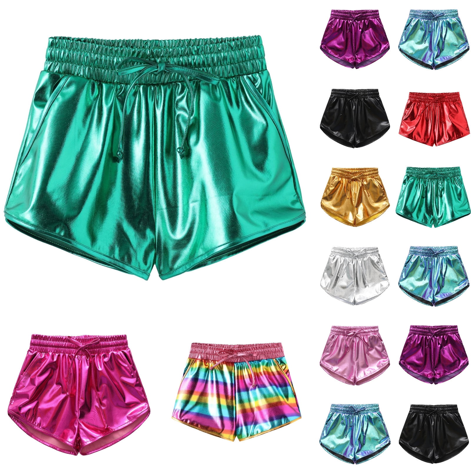 Dpytoraw Kids Dance Shorts, Elastic Waist Metallic Bottoms Athletic for ...