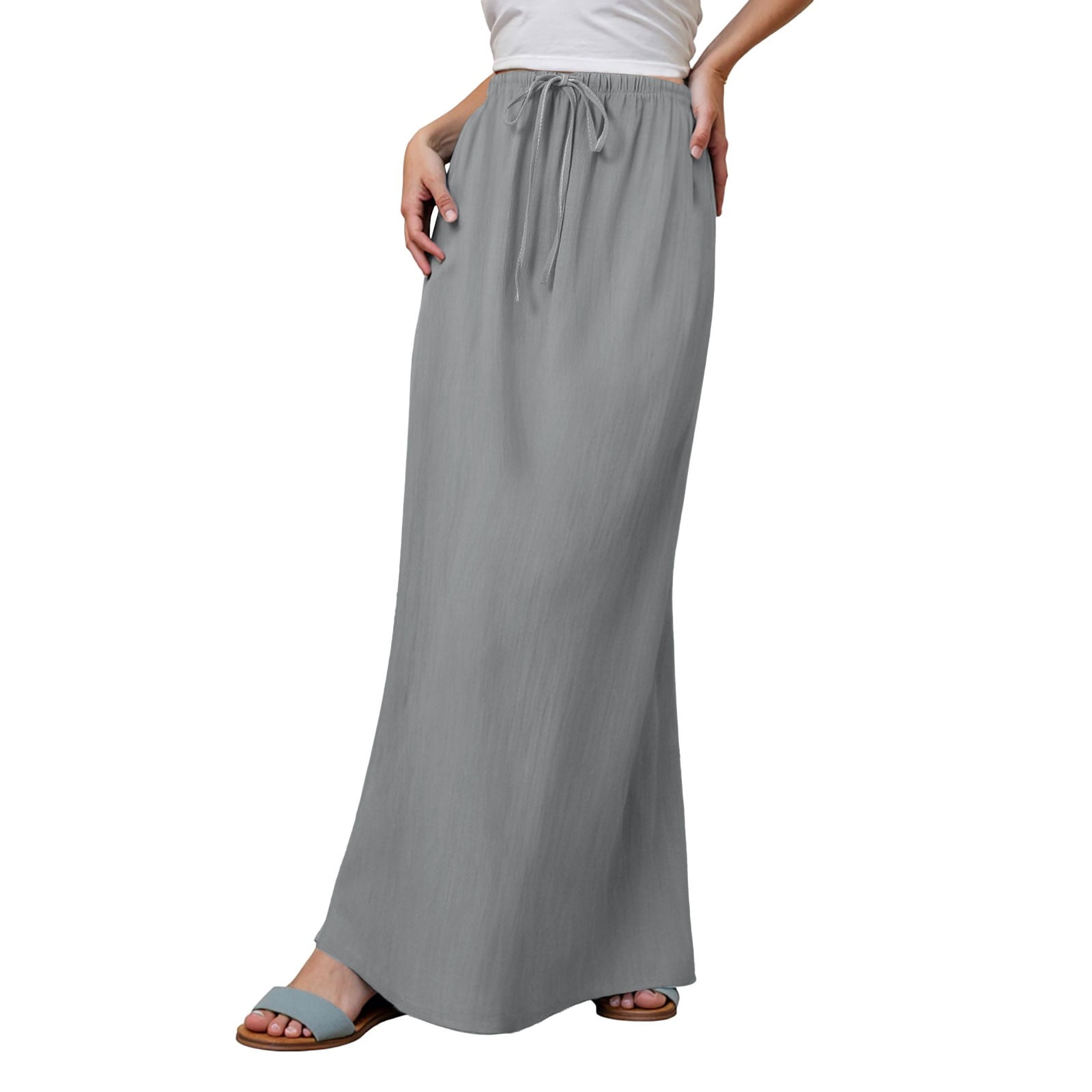 Dpytoraw Linen Maxi Skirts For Women Trendy Summer Comfy Drawstring ...
