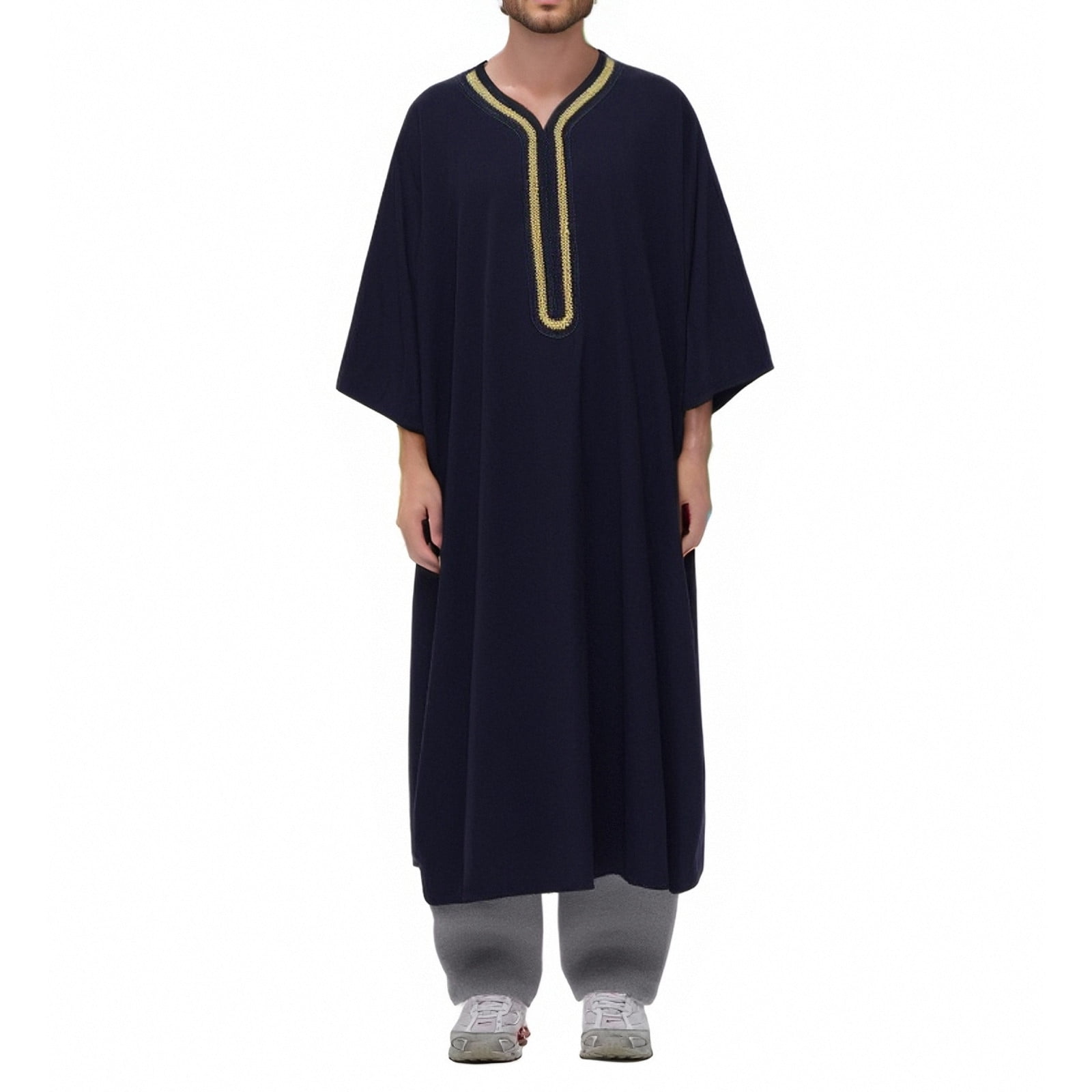Dpytoraw Men's Arab Long Sleeve Embroidered Thobe Traditional Middle ...