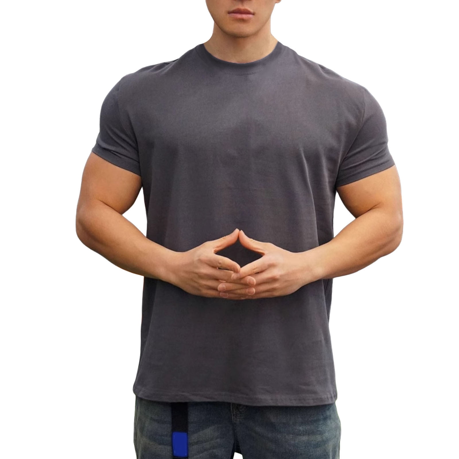 Dpytoraw Men's Basketball Autumn Running Training Solid Color Solona Stretch Sports T Shirt ...