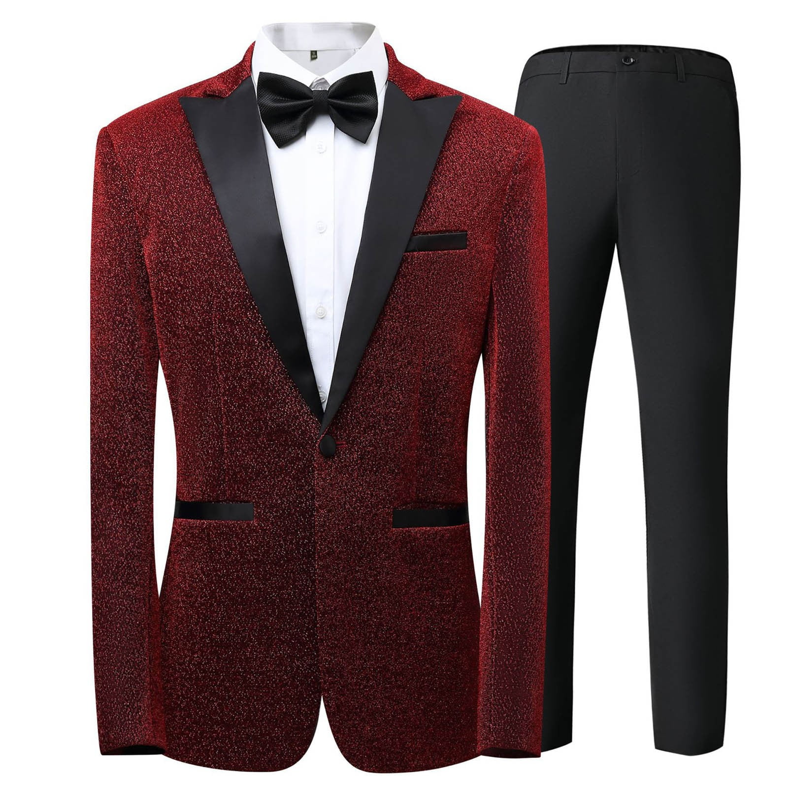 Dpytoraw Men's Casual Suit Two Piece Sequined Suit One Button Slim ...