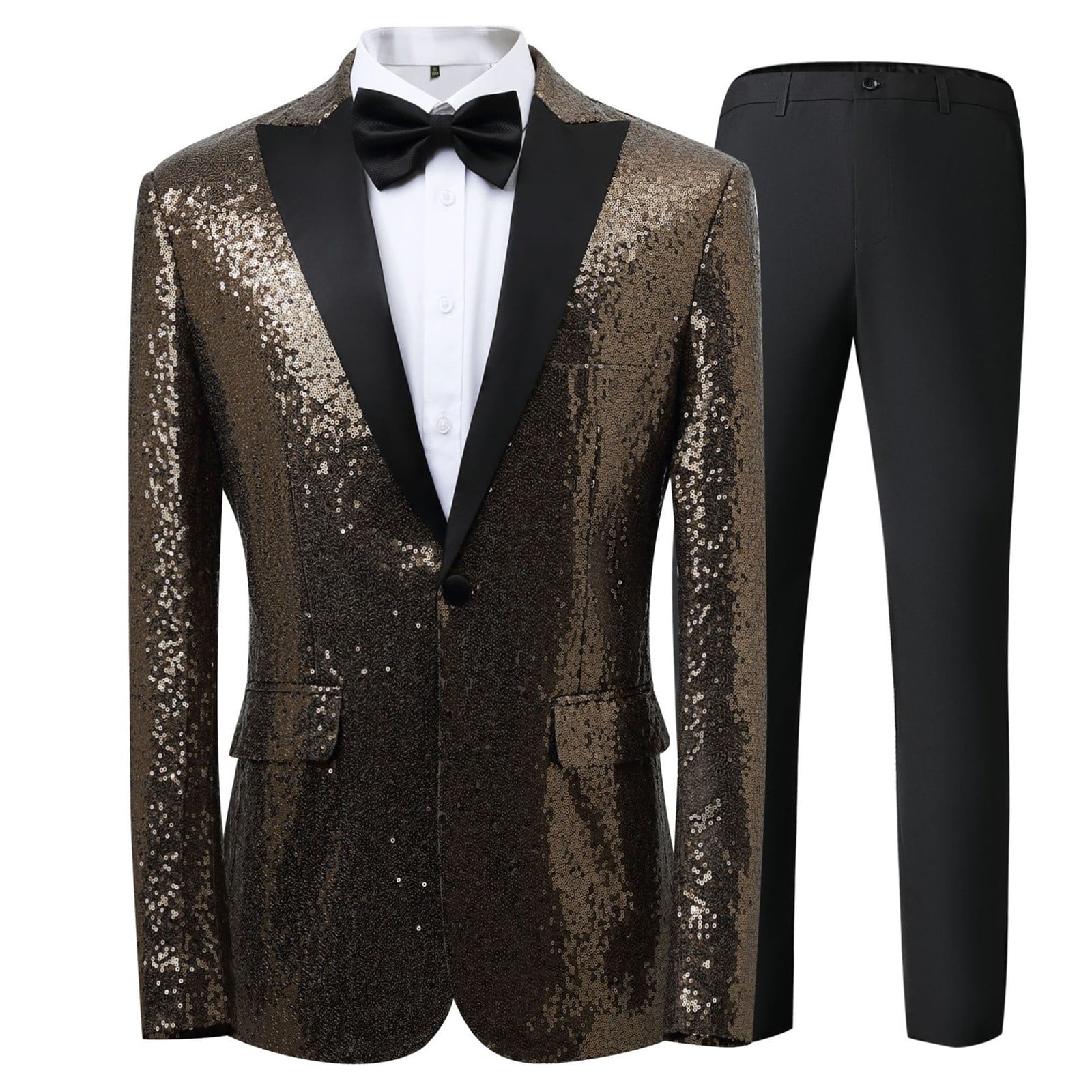 Dpytoraw Men's Sequined Jacket Pants Suit Tuxedo Party Dance Wedding ...