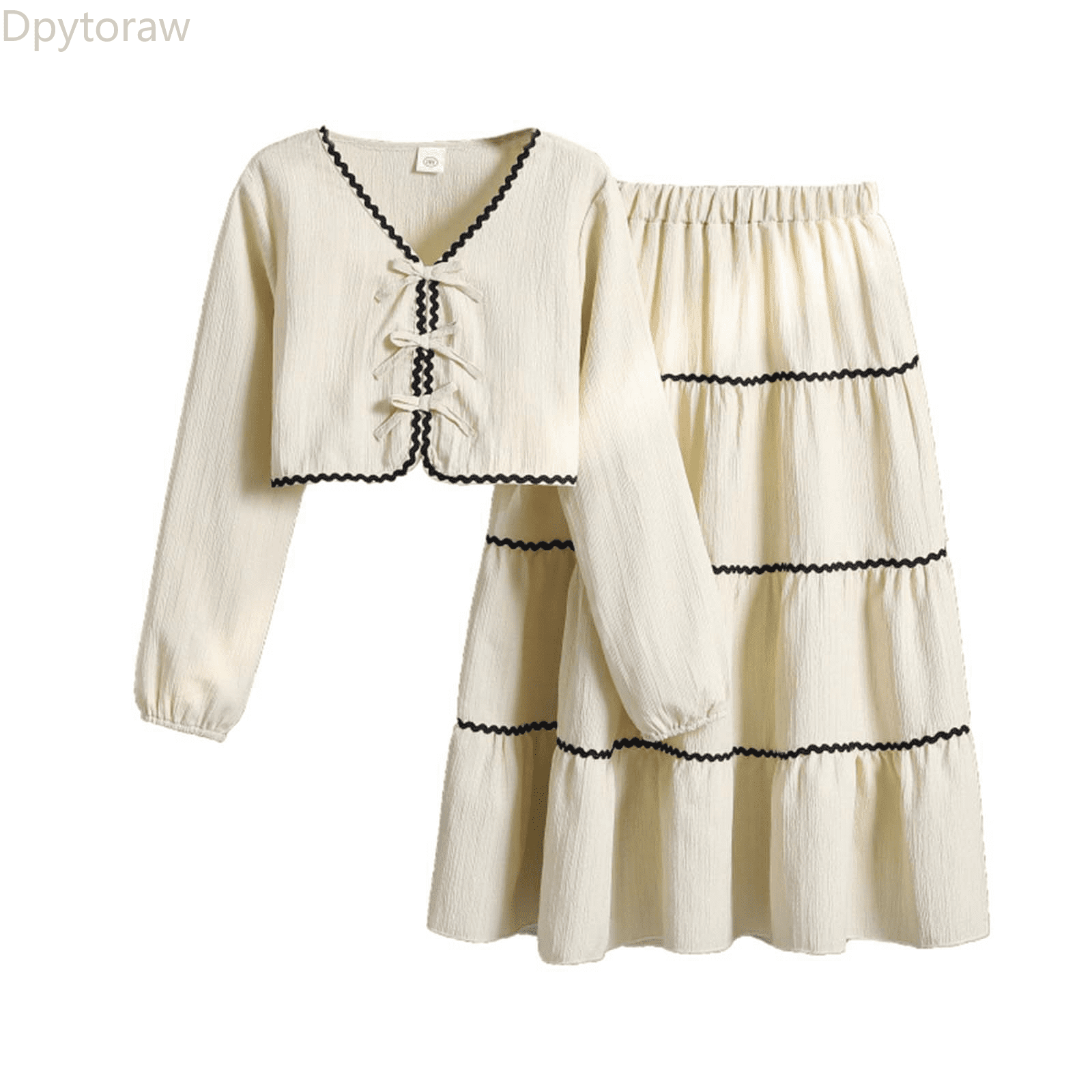 Dpytoraw Spring And Autumn Girls' Large Sized V Neck Strap Bow Long ...