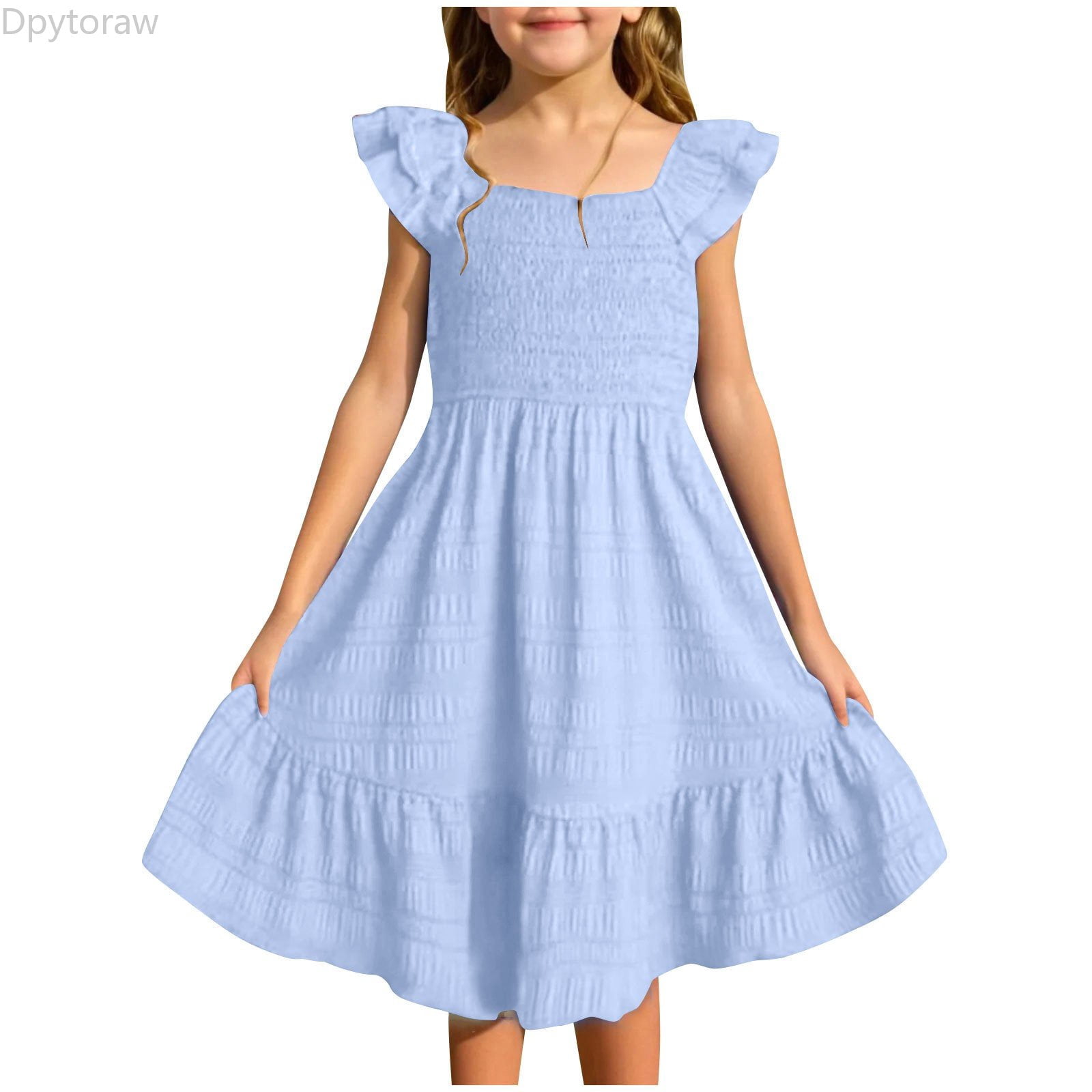 Dpytoraw Teen Girls Summer Dresses Smocked Sleeveless Sundresses Size ...