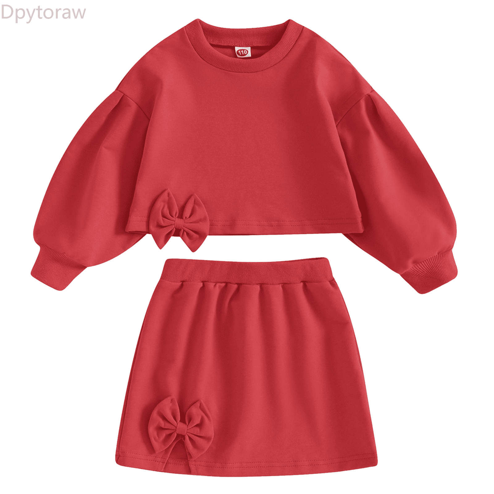 Dpytoraw Toddler Girls Winter Long Sleeve Solid Color Bowknot Red Tops ...