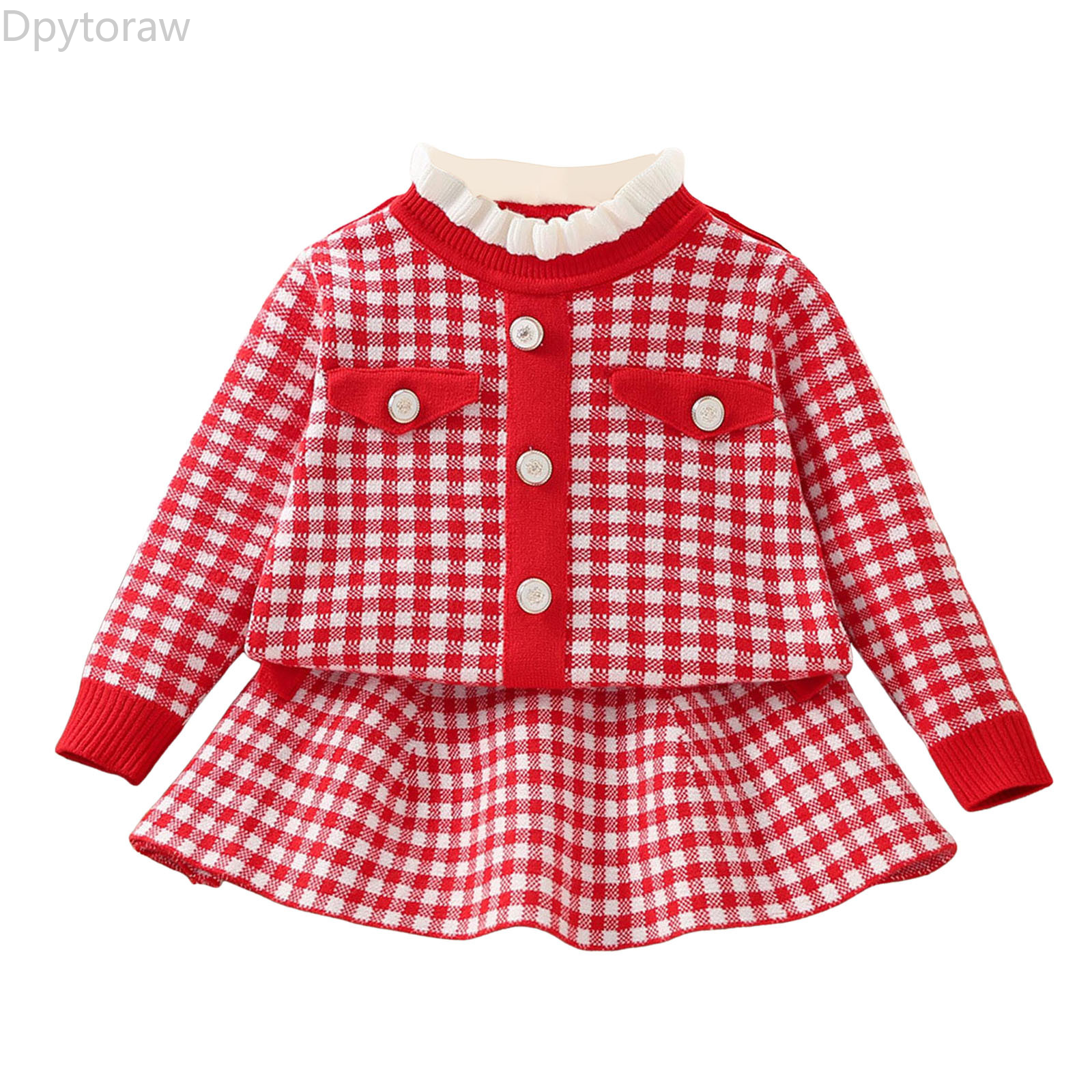 Dpytoraw Toddler Kids Girls Long Sleeve Knit Pullover Plaid Tops Skirts ...