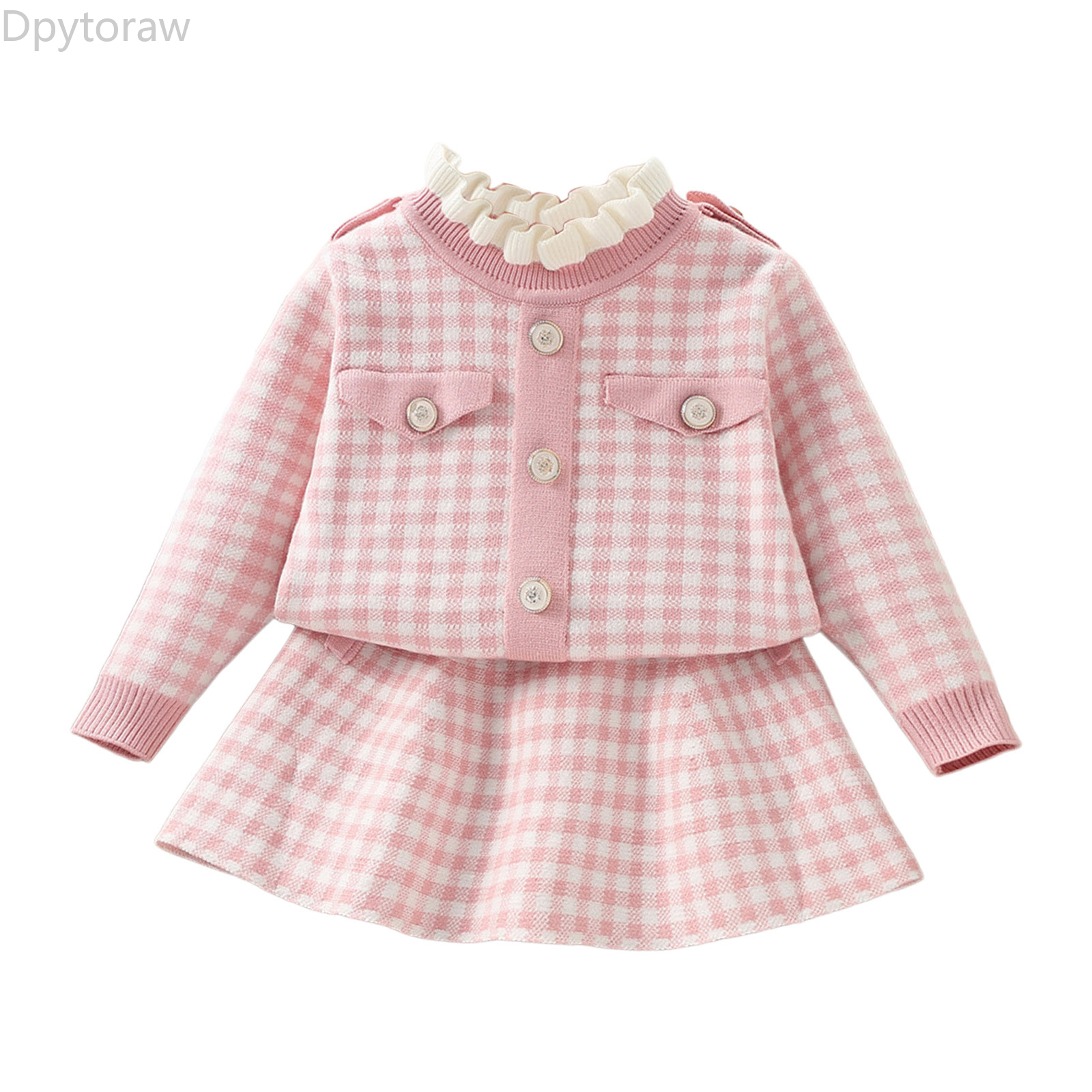 Dpytoraw Toddler Kids Girls Long Sleeve Knit Pullover Plaid Tops Skirts ...