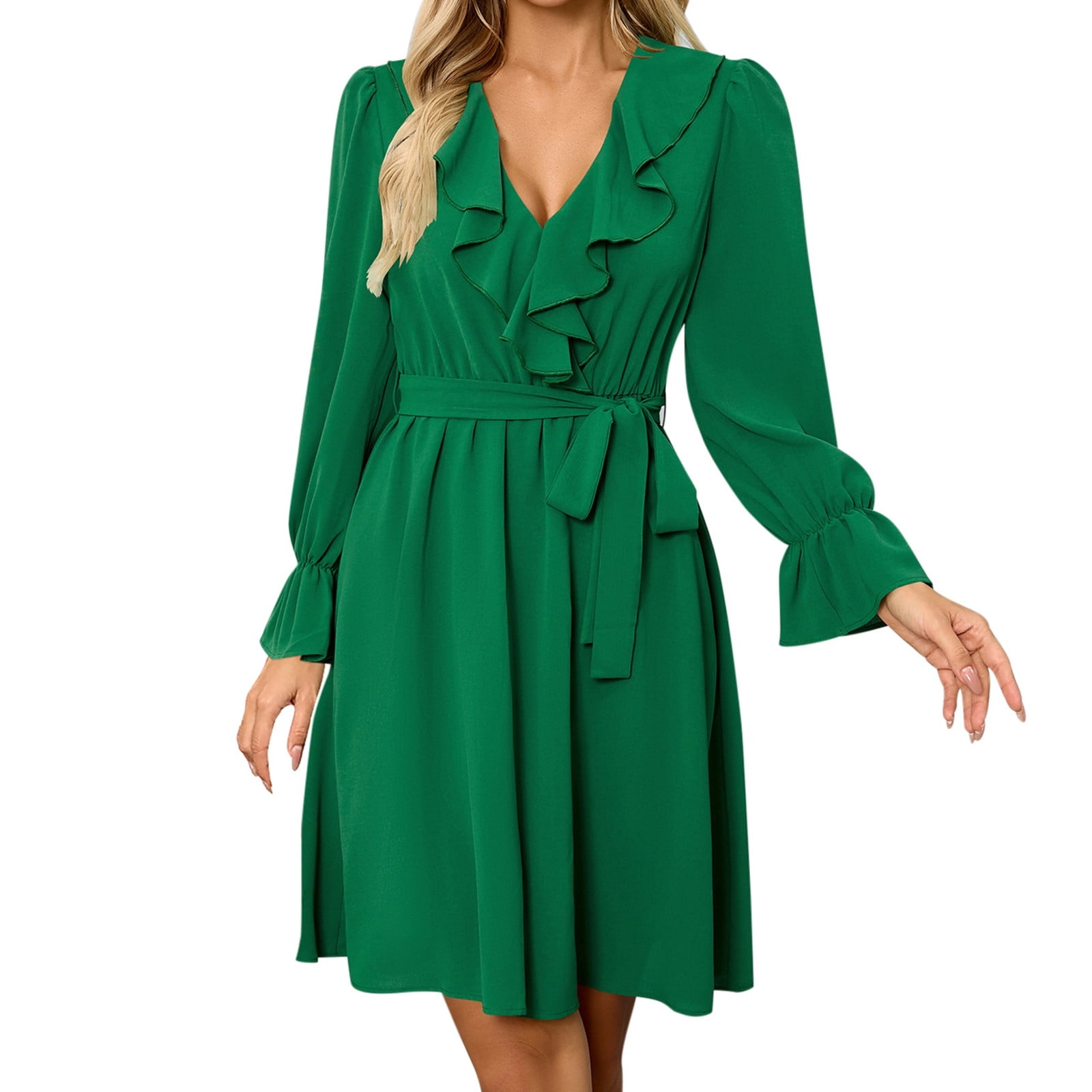 Dpytoraw Women Elegant Temperament V Neck Solid Color Long Sleeved ...