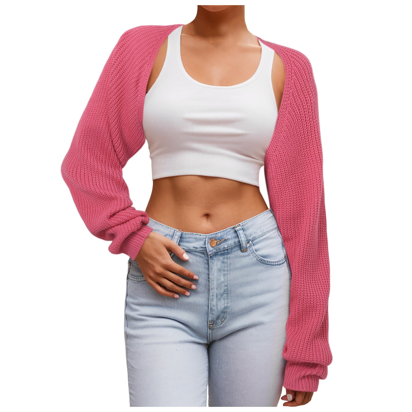 Dpytoraw Women Knit Long Sleeve Bolero Cardigans Cropped Arm Sleeves ...