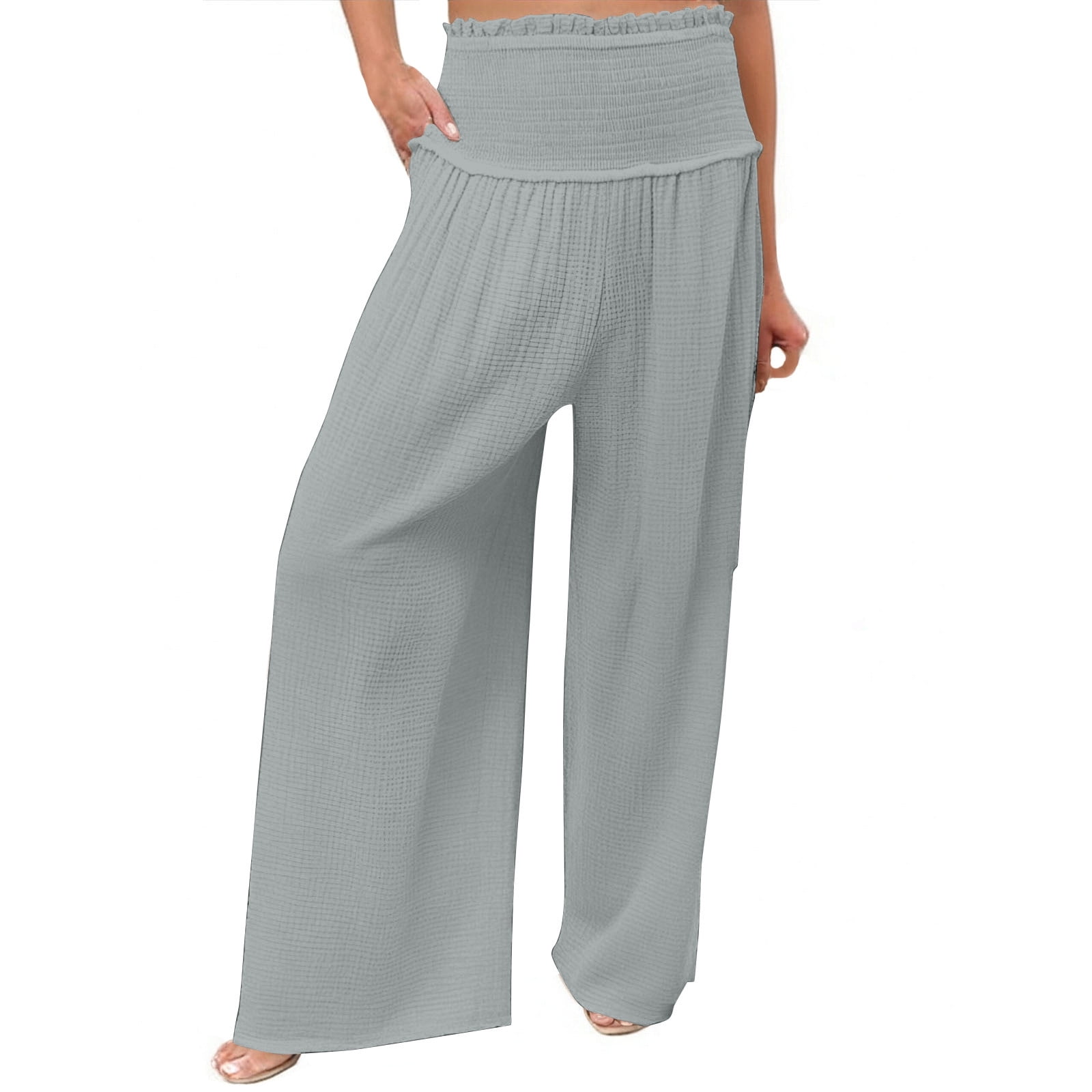 Dpytoraw Women's Casual Wide Leg Wide Leg Casual Pants Pocket Gathered ...