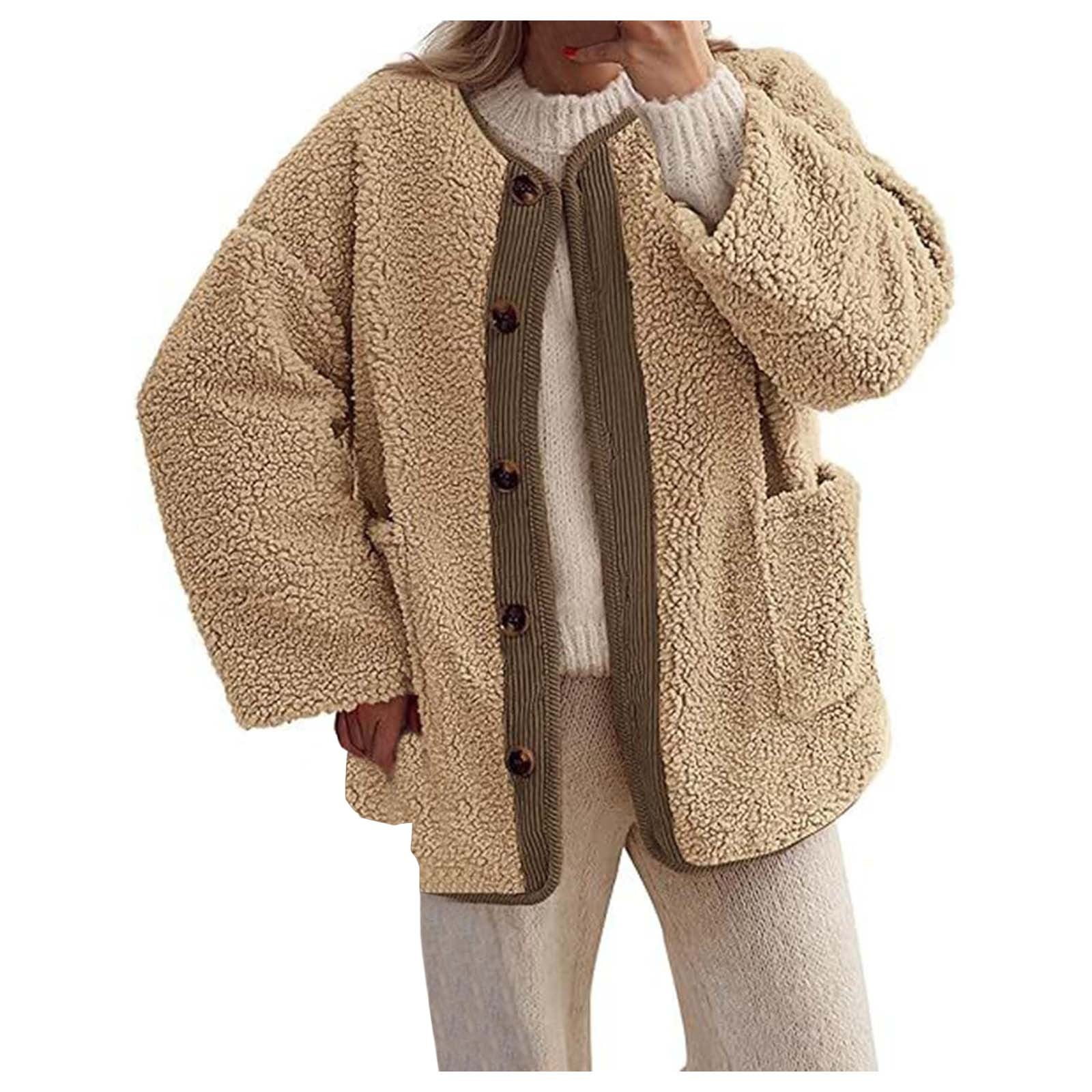 Dpytoraw Women's Cozy Winter Jacket Casual Long Sleeve Buttoned Coat ...