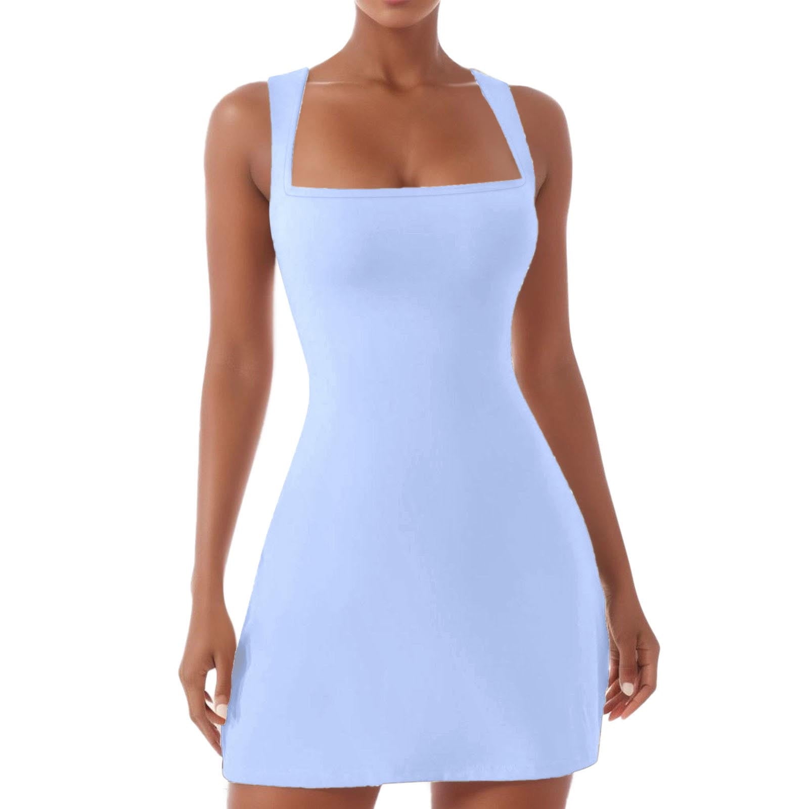 Dpytoraw Women's Square Neck Bodice Dress Sleeveless Tank Top Stretch ...