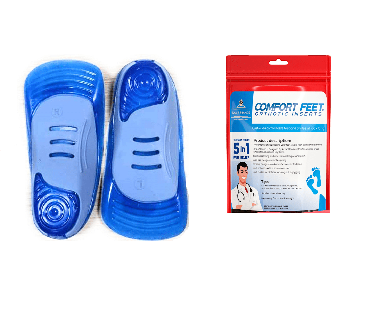 Dr A-Z Insoles Custom Fit Orthotic Inserts, Insole Gel Arch Feet Relief ...