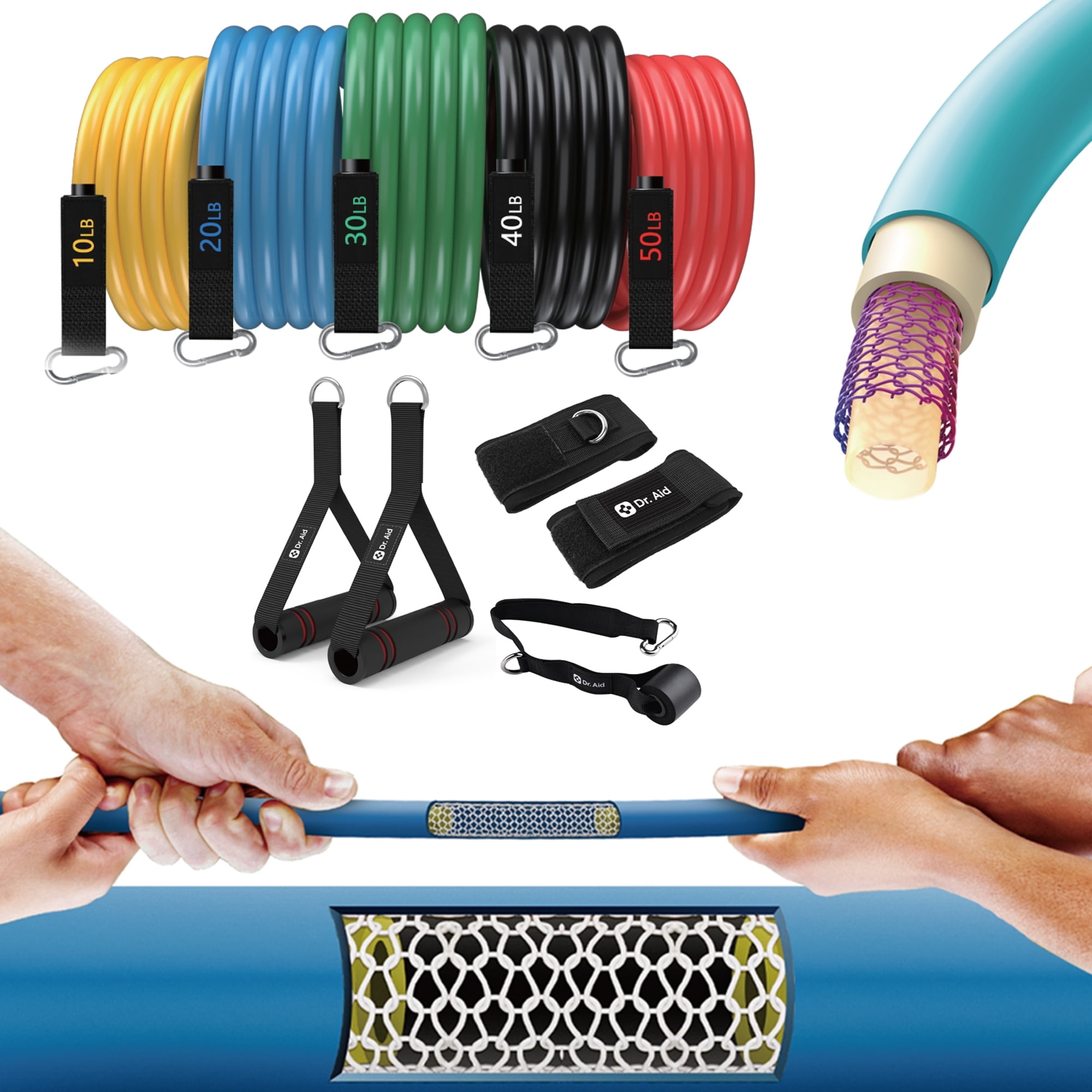 Dr. Aid Heavy-Duty Resistance Bands Set – 5 Reinforced Workout Bands ...