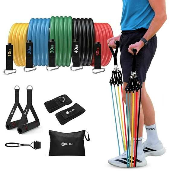 Dr. Aid Resistance Bands Set – 5 Stackable Workout Bands with Handles ...