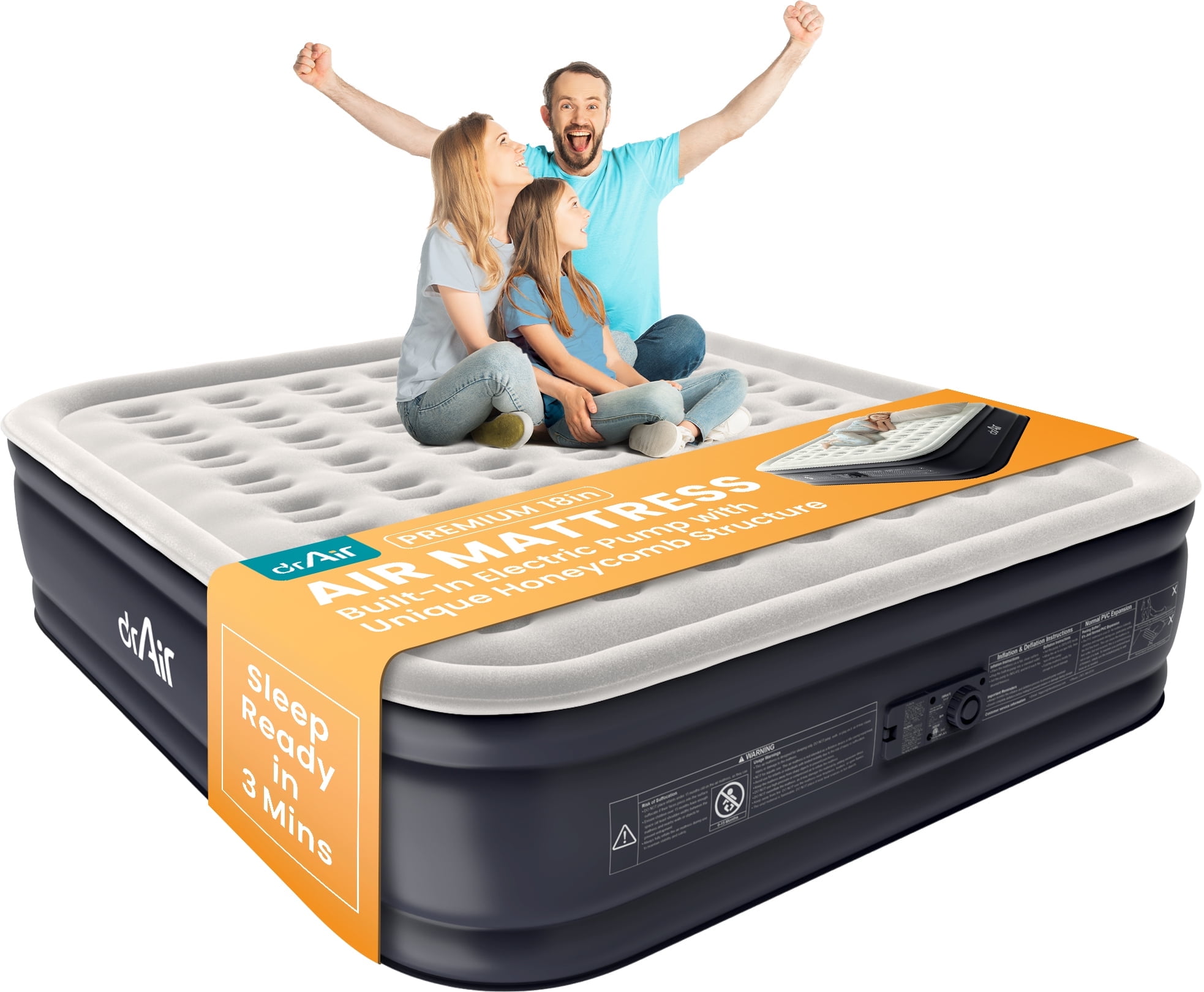Dr. Air King Air Mattress, 18” Raised Inflatable Bed with Built-in Pump ...