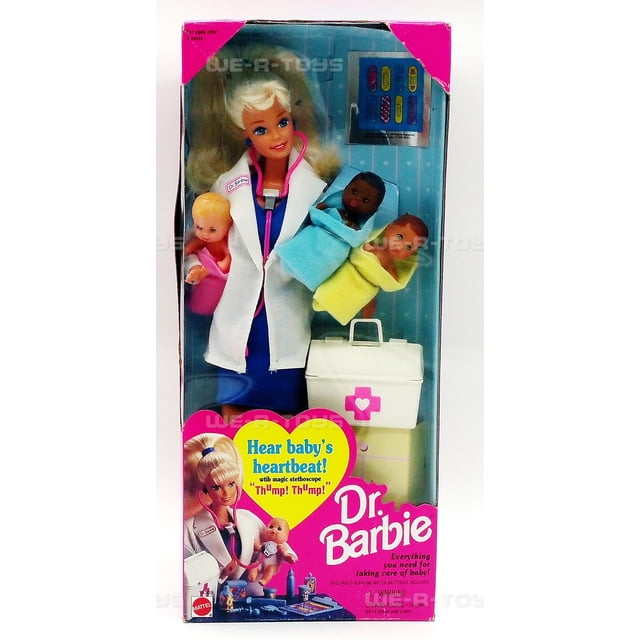 Dr. Barbie with Three Babies Doll Set Hear Baby's Heartbeat 1995 Mattel ...