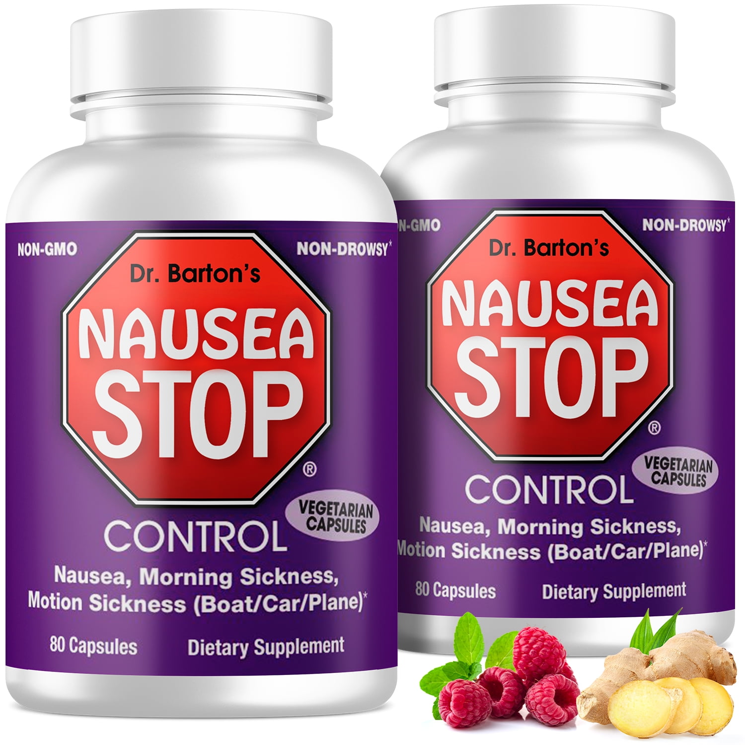 Dizzy Stop Nausea Supplement, Ginger Raspberry Blend, 80 Capsules ...